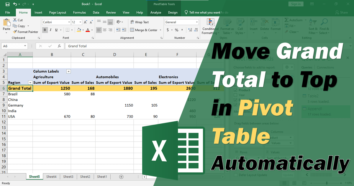 Excel Trick to Move Grand Total to Top in Pivot Table Automatically - Hassu Tech